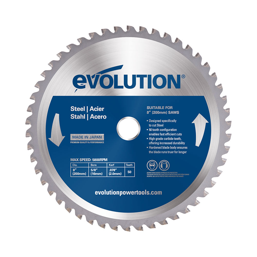 Evolution 8BLADEMS: 8 In. 50T, 1 In. Bore, Tungsten Carbide Tipped Mild ...
